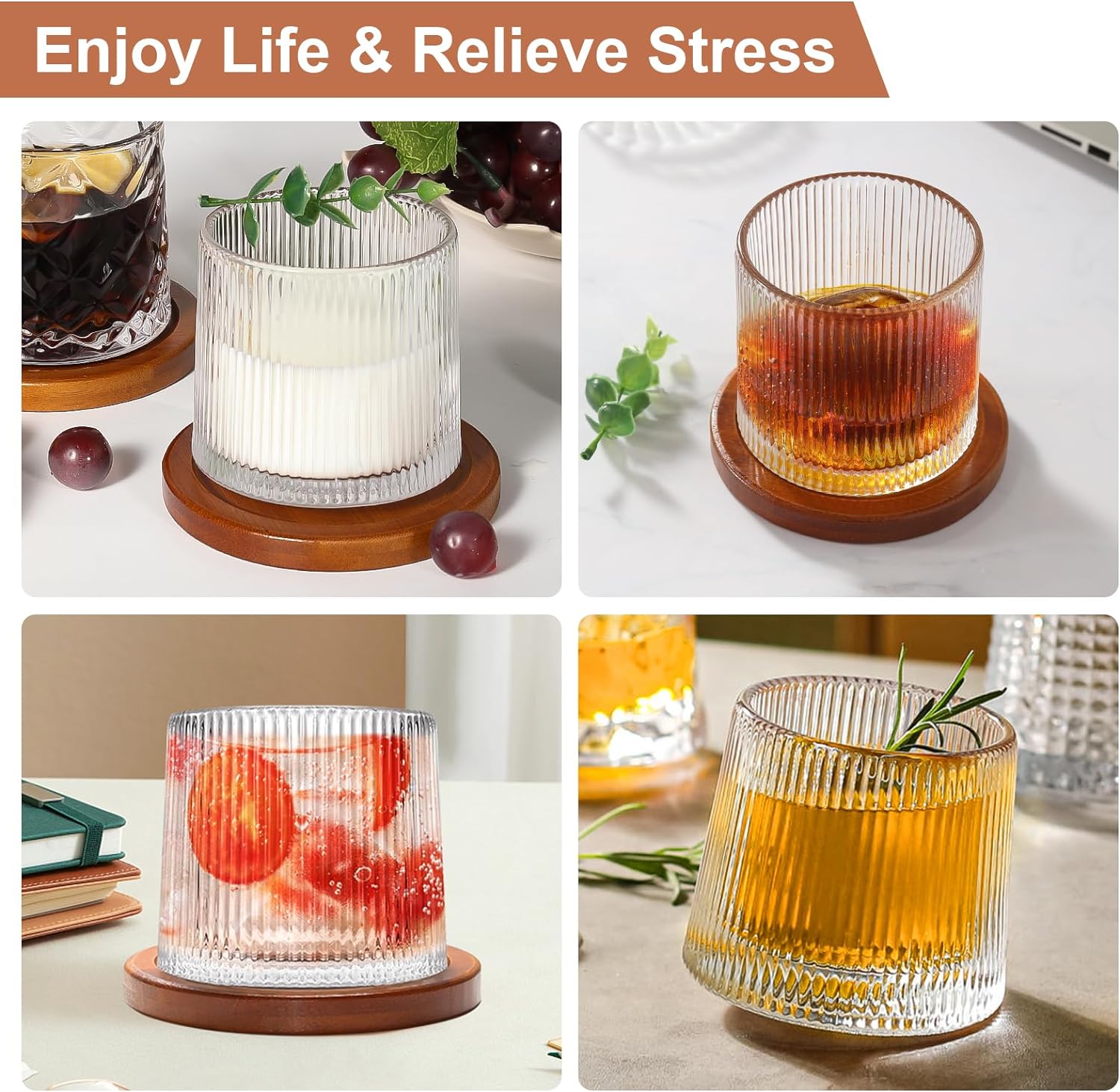 Verre à Boisson Rotatif Uten avec Support en Bambou - Usage Multiple ...